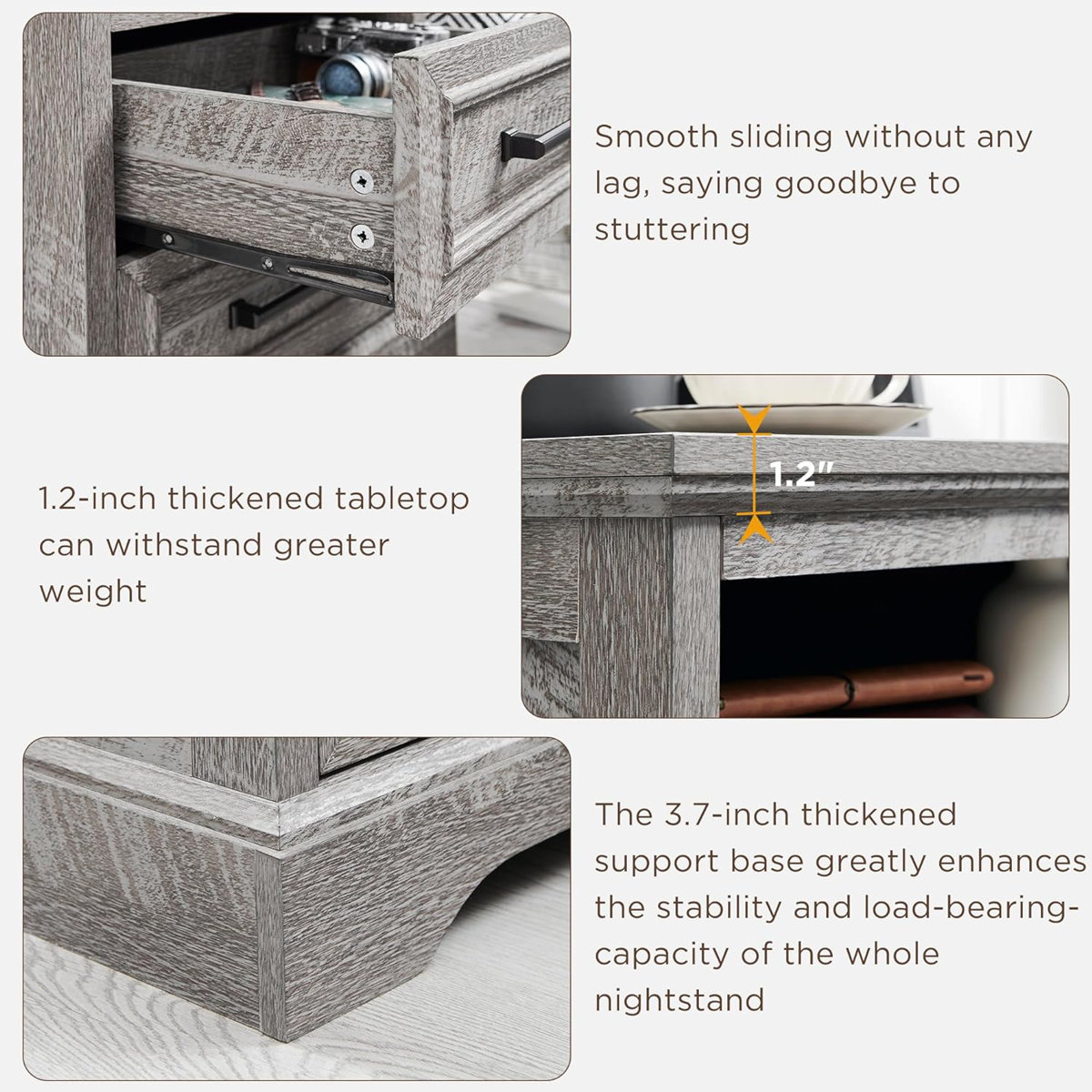 Gracie Oaks Breshauna 24" Tall Farmhouse Nightstand With Charging Station, Wood End Table With ...